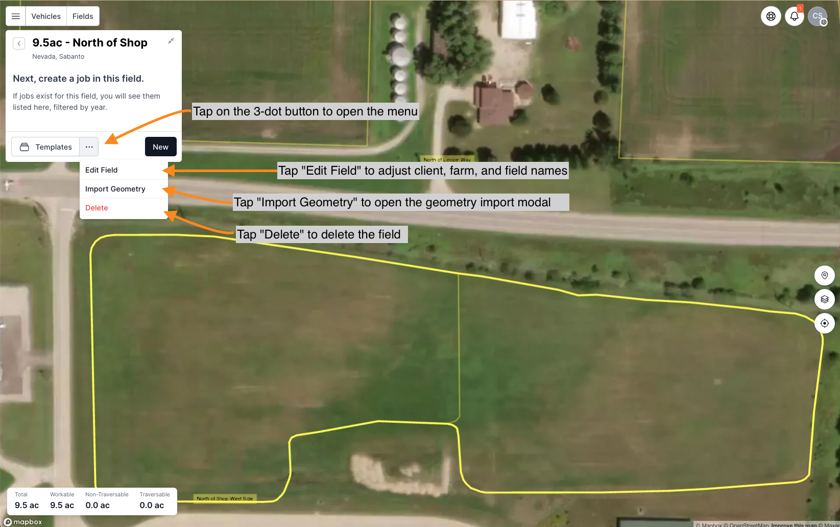How to export, import, and adjust field geometries